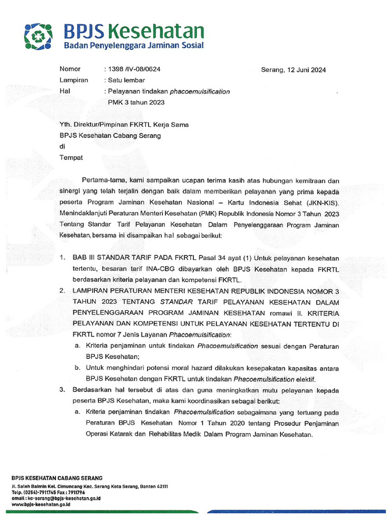 Pelayanan Tindakan Phacoemulsification PMK 3 Tahun 2023 | PDF