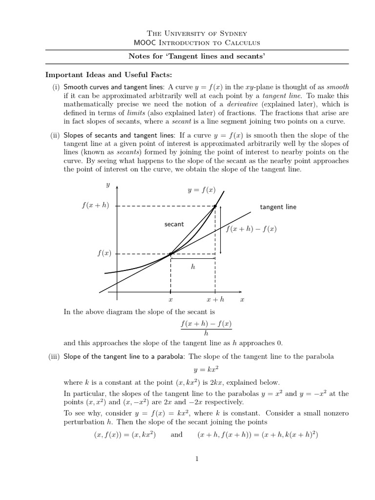 23 - Notes Tangent Lines and Secants | PDF | Tangent | Slope