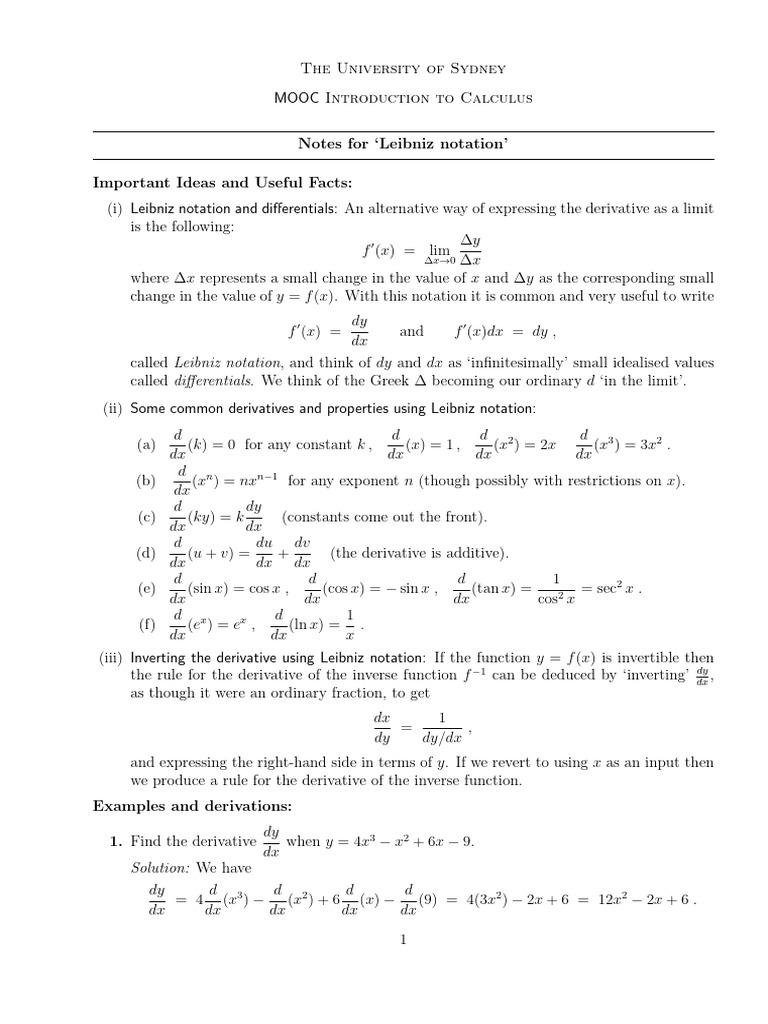 Understanding Leibniz Notation for Derivatives | PDF | Derivative ...