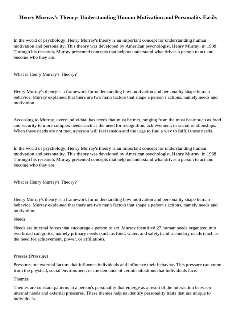 Henry Murray | PDF | Motivational | Motivation