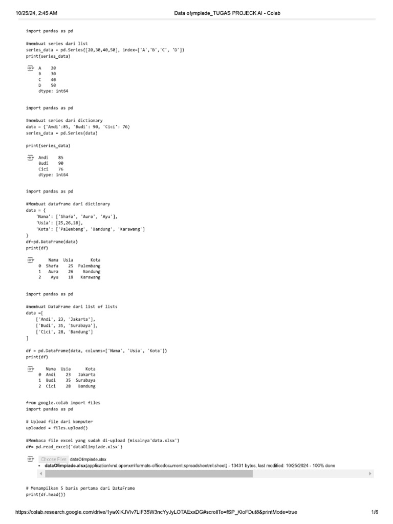 Data Olympiade - TUGAS PROJECK AI - Colab | PDF