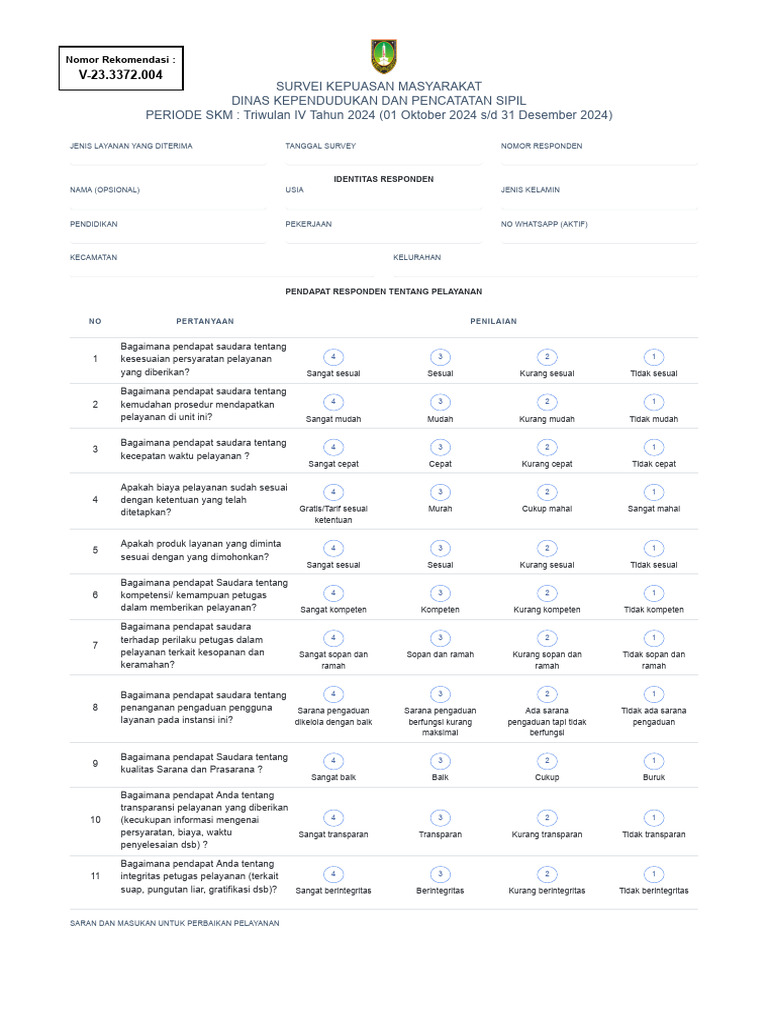 Contoh Kuesioner SKM Menpan | PDF | Karier & Perkembangan