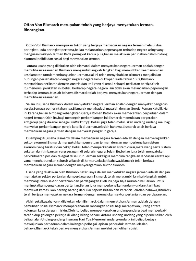Otton Von Bismarck Merupakan Tokoh Yang Berjaya Menyatukan Jerman | PDF