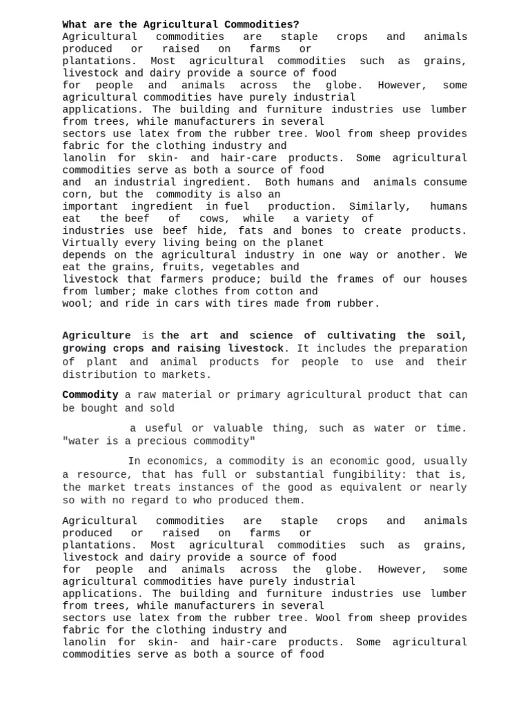 Lesson 1 What Are The Agricultural Commodities | PDF | Commodity ...