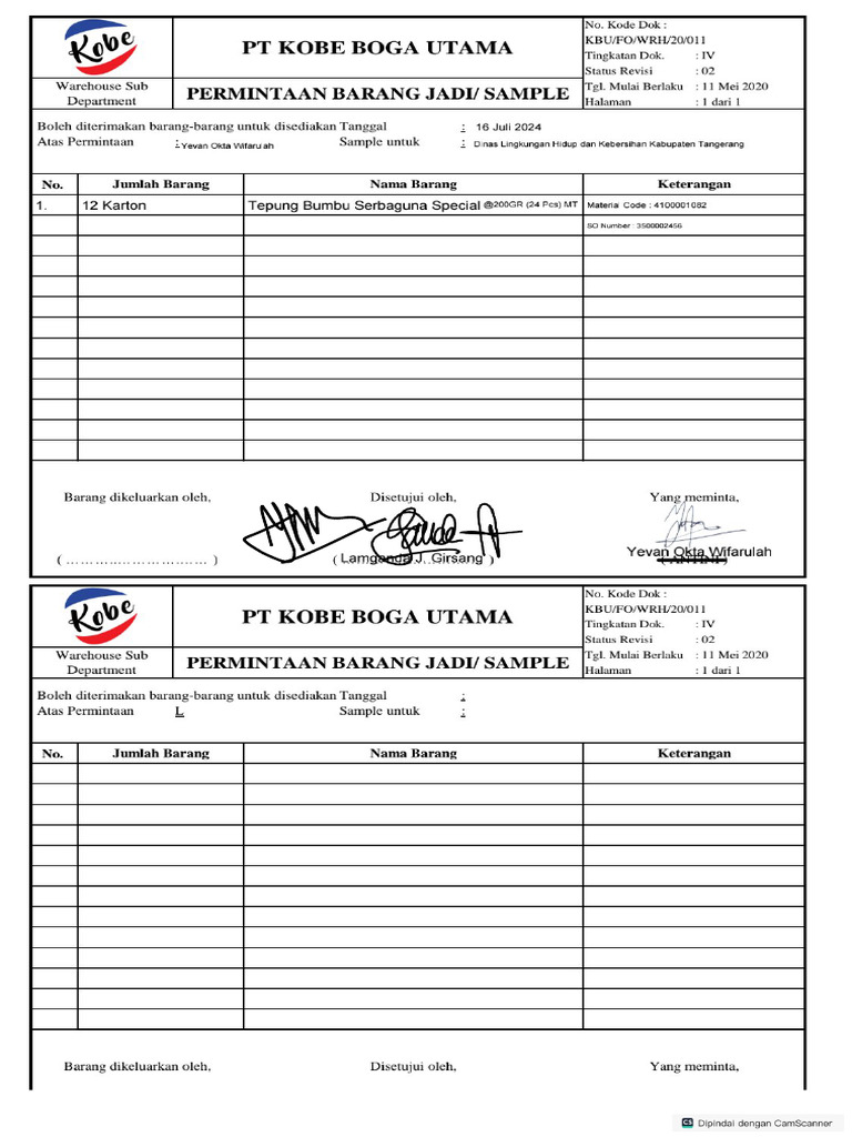 Rev 02 Permintaan Barang Sample DLHK (1) (1) - 1 | PDF
