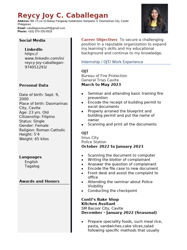 Reycy Joy CV 2023 | PDF | Customer Relationship Management | Enterprise Resource Planning