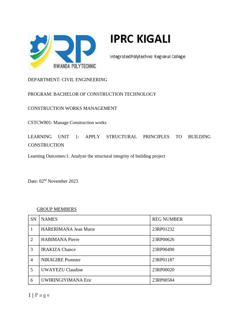 Work 1 Apply Structural Group 1 | PDF | Strength Of Materials ...