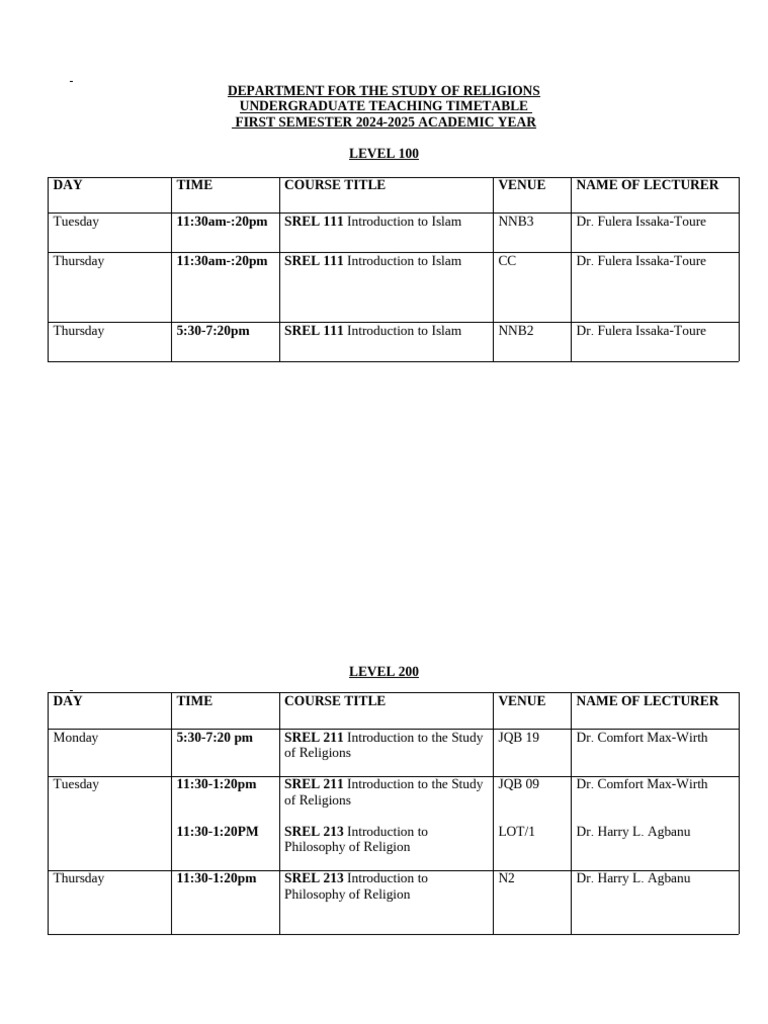 First Semester 2024-2025 Time Table NEW-1 | PDF | Religious Belief And ...