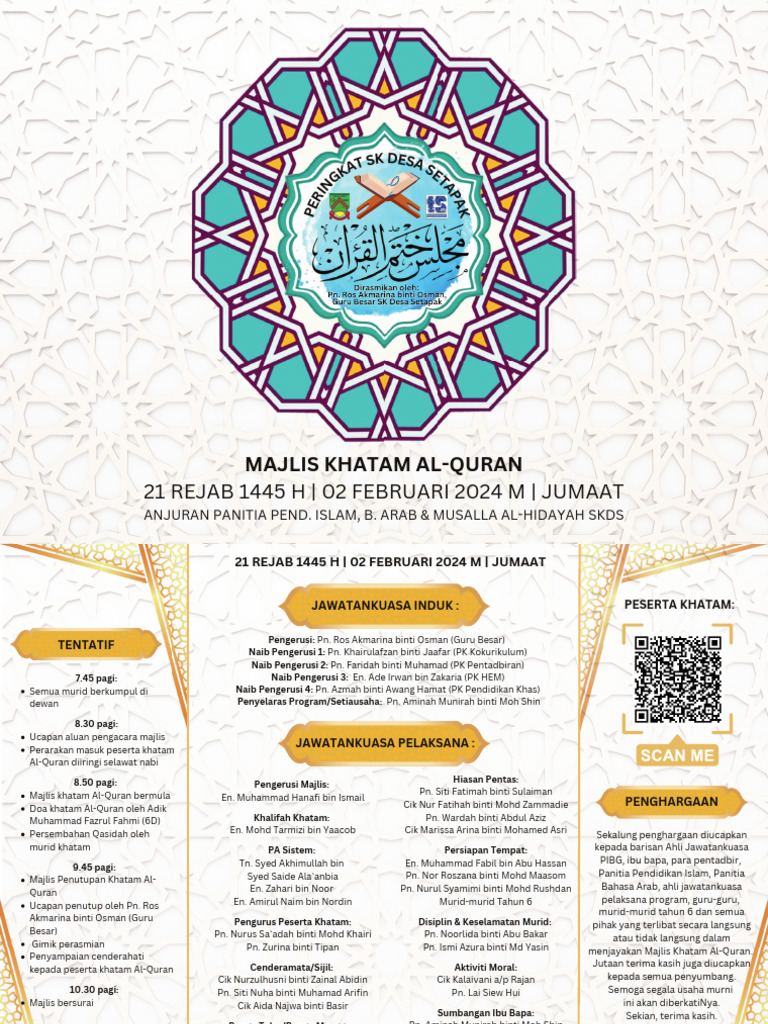 Buku Program Majlis Khatam Al-Quran Skds 21 Rejab 1445 H 02 Februari 2024 M Jumaat | PDF