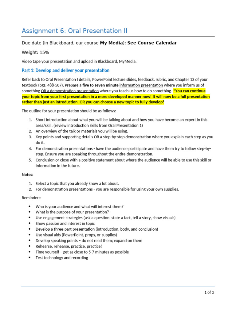 Assignment 6 - Oral Presentation II Online | PDF | Public Speaking | Microsoft Power Point