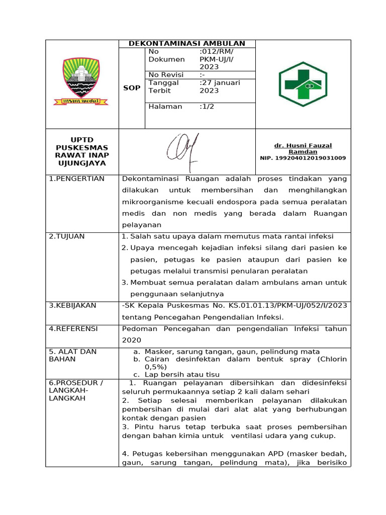 Sop Dekontaminasi Ambulan | PDF | Pengembangan Diri | Sains & Matematika
