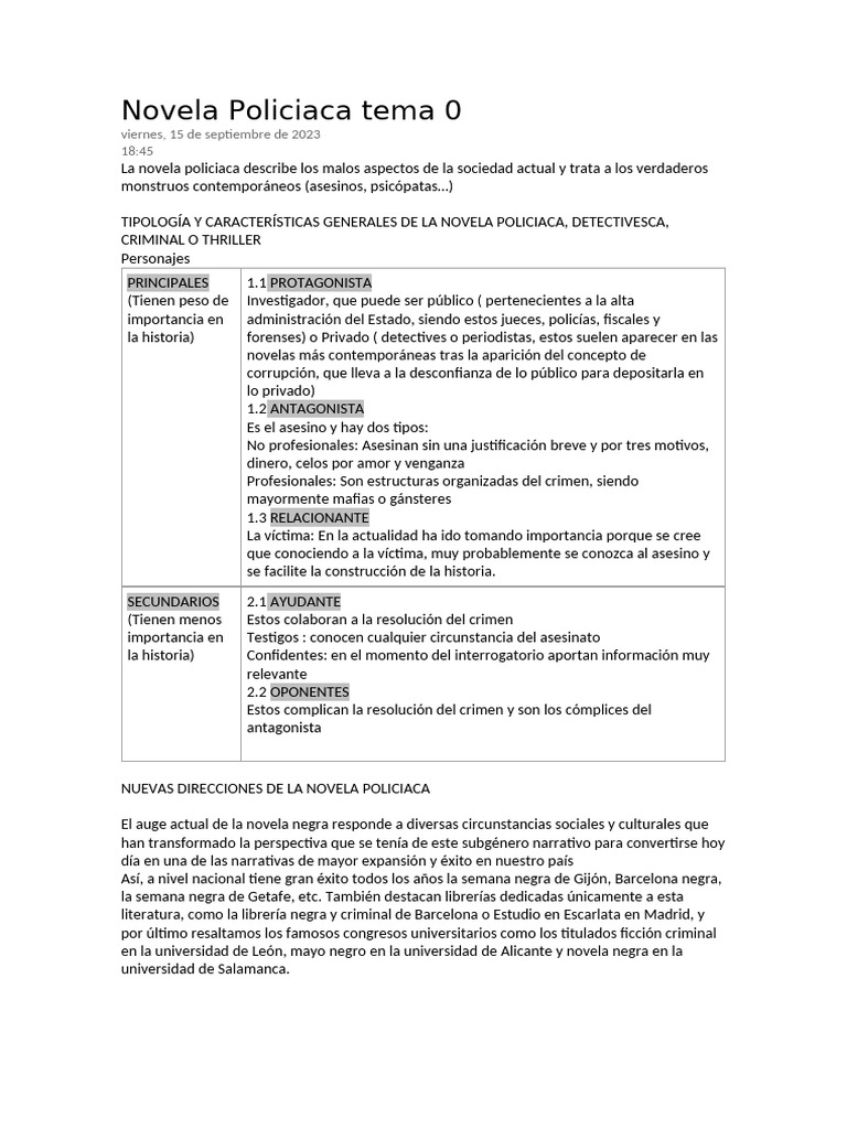 Evolución De La Novela Policiaca Pdf Crimen Ficcion Thriller Y Crimen