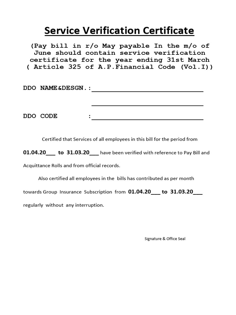Service Verification Certificate | PDF