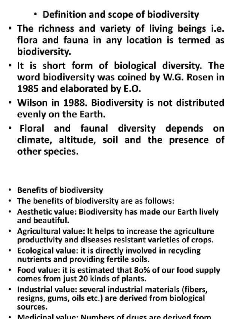 Definition, History and Scope of Biodiversity | PDF