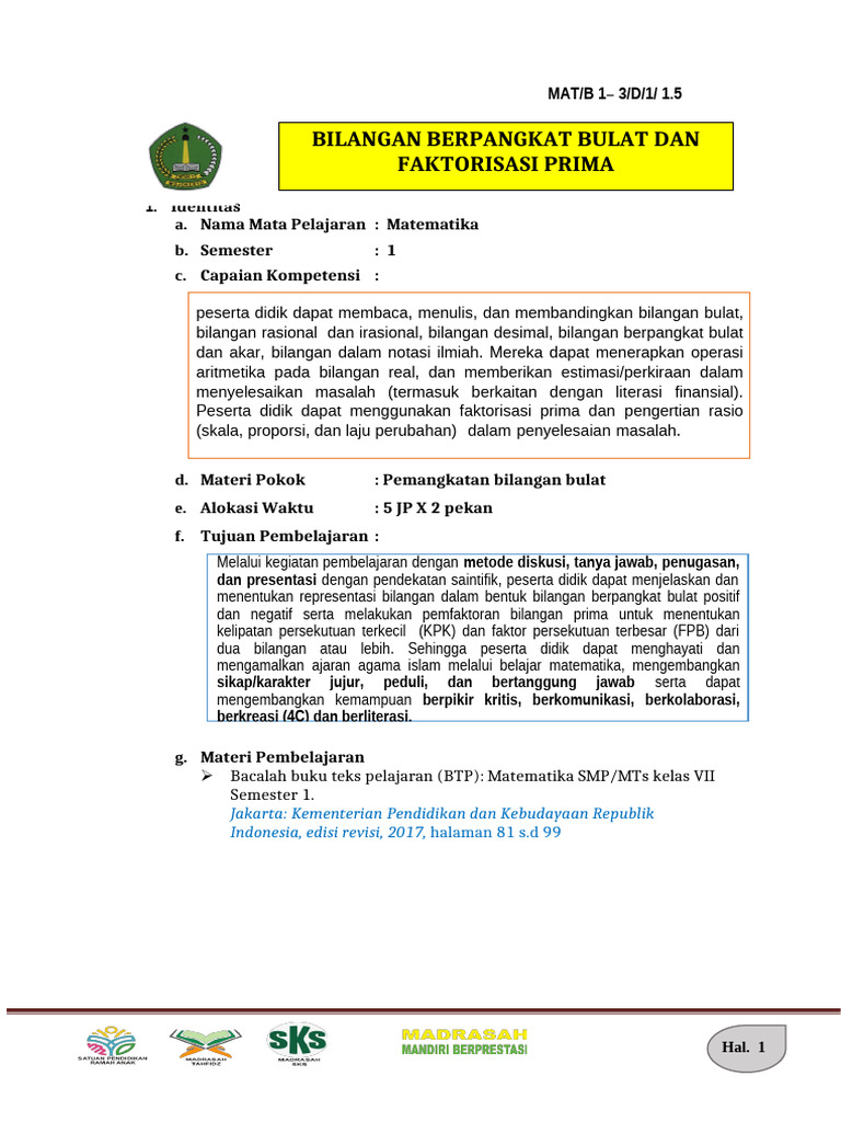 Ukbm Bil Berpangkat & Faktorisasi Prima Maria | PDF