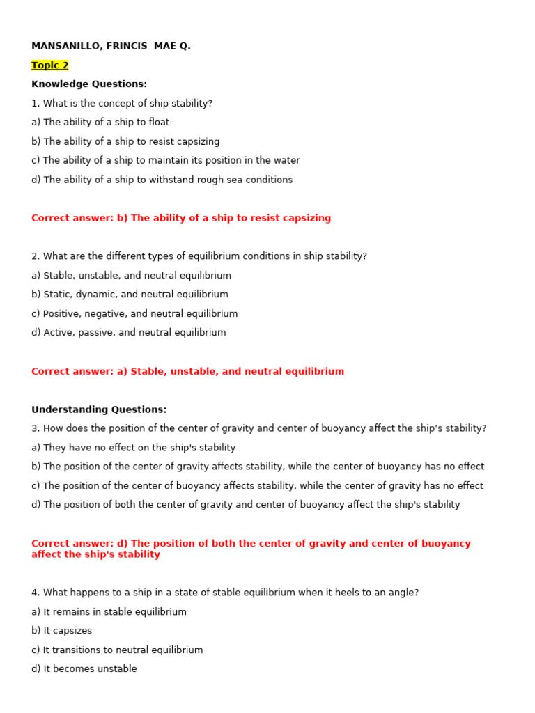 Seam Questionnaire | PDF | Buoyancy | Ships