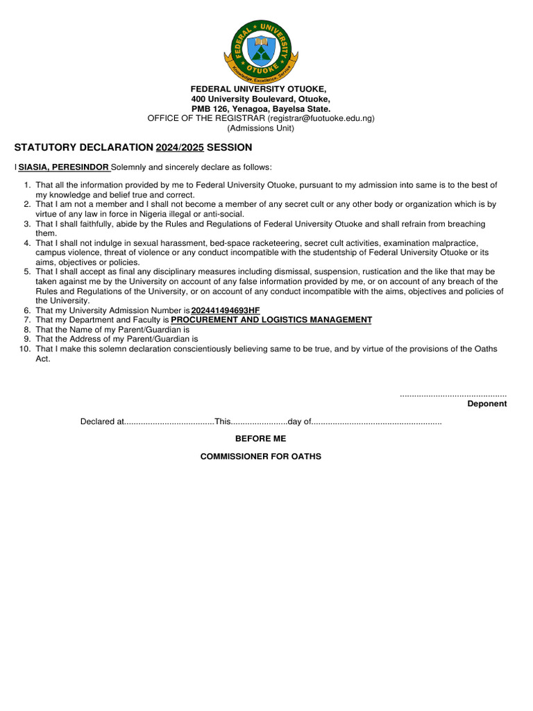 Student Declaration Form 2024/2025 | PDF | Justice | Crime & Violence