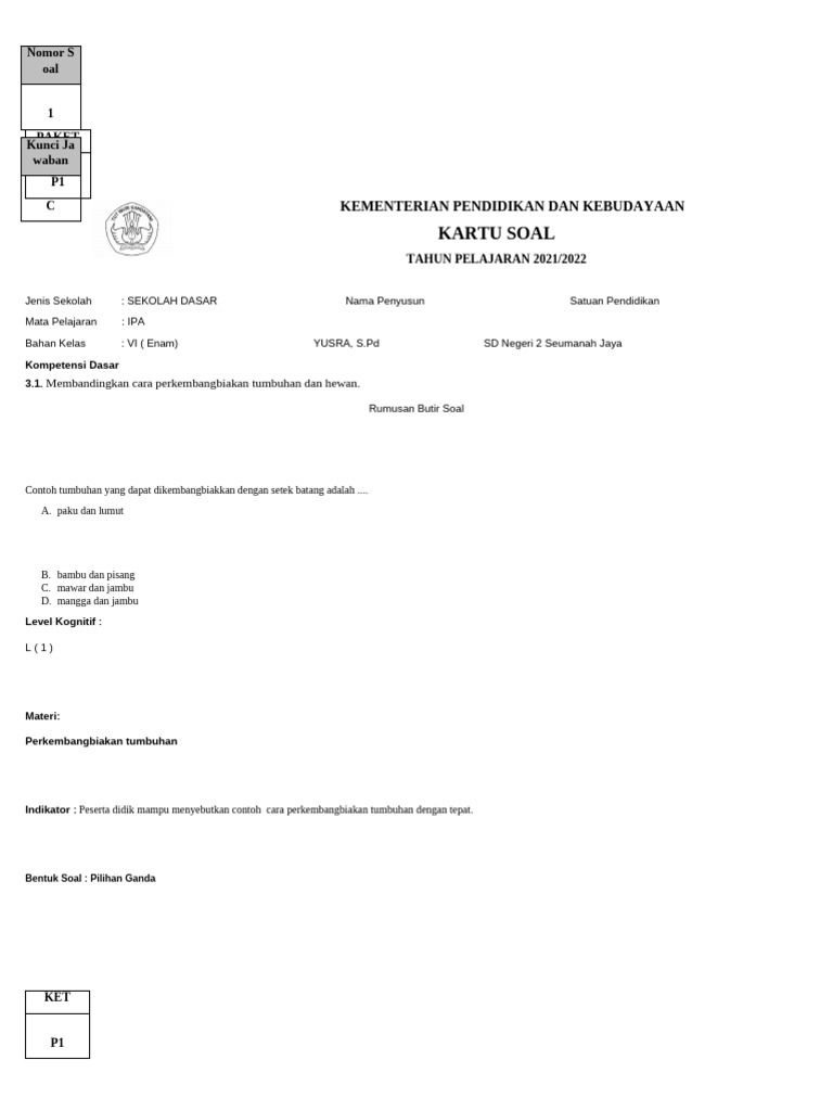 Soal Pas Ipa 2021-2022 | PDF