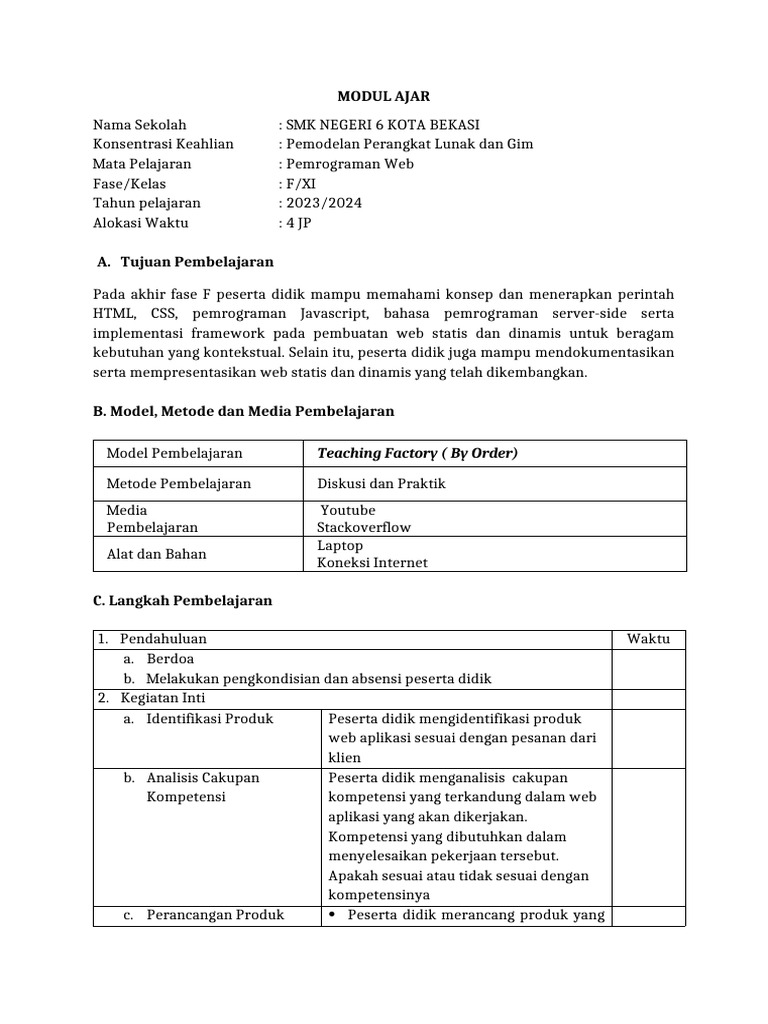 Modul Ajar - Tefa Web | PDF