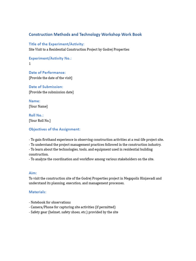 Site Visit Assignment Pdf Concrete Engineering