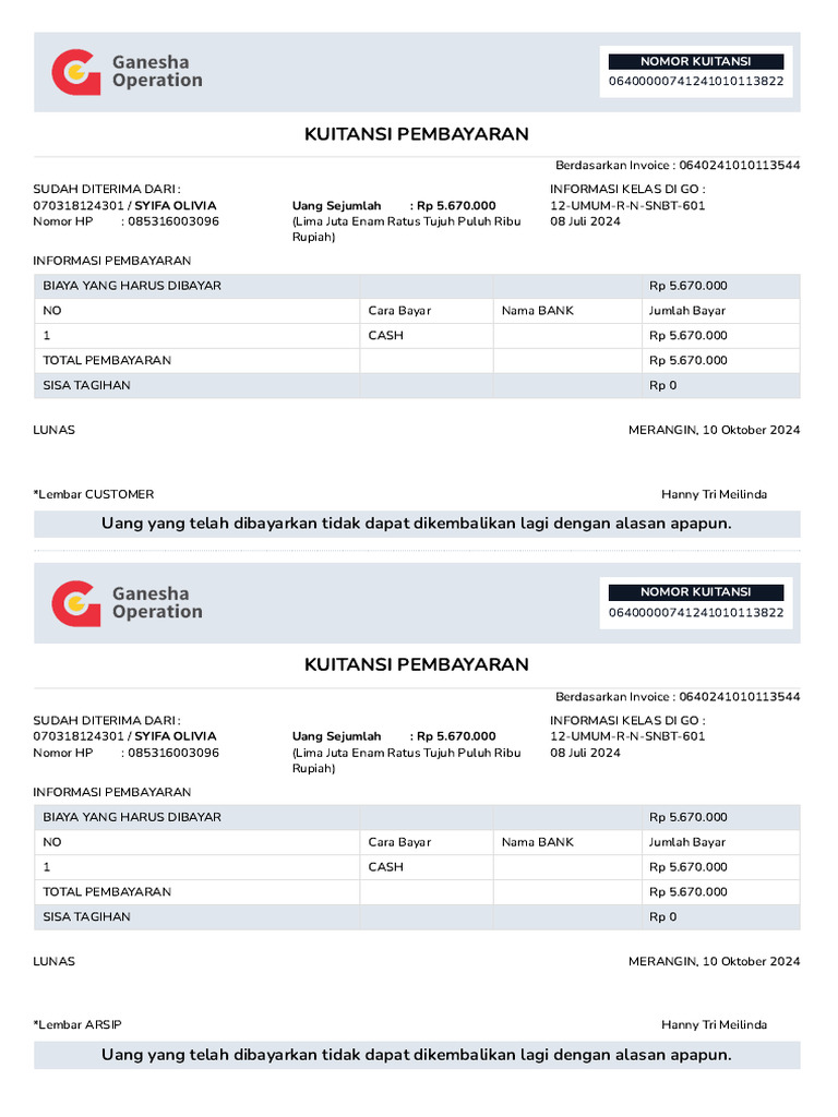 Kuitansi - SYIFA OLIVIA | PDF