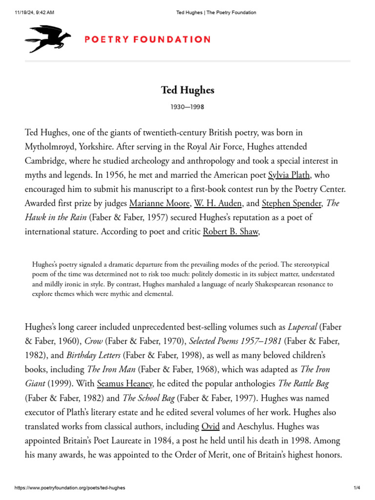 Ted Hughes - The Poetry Foundation | PDF | Sylvia Plath | Poetry