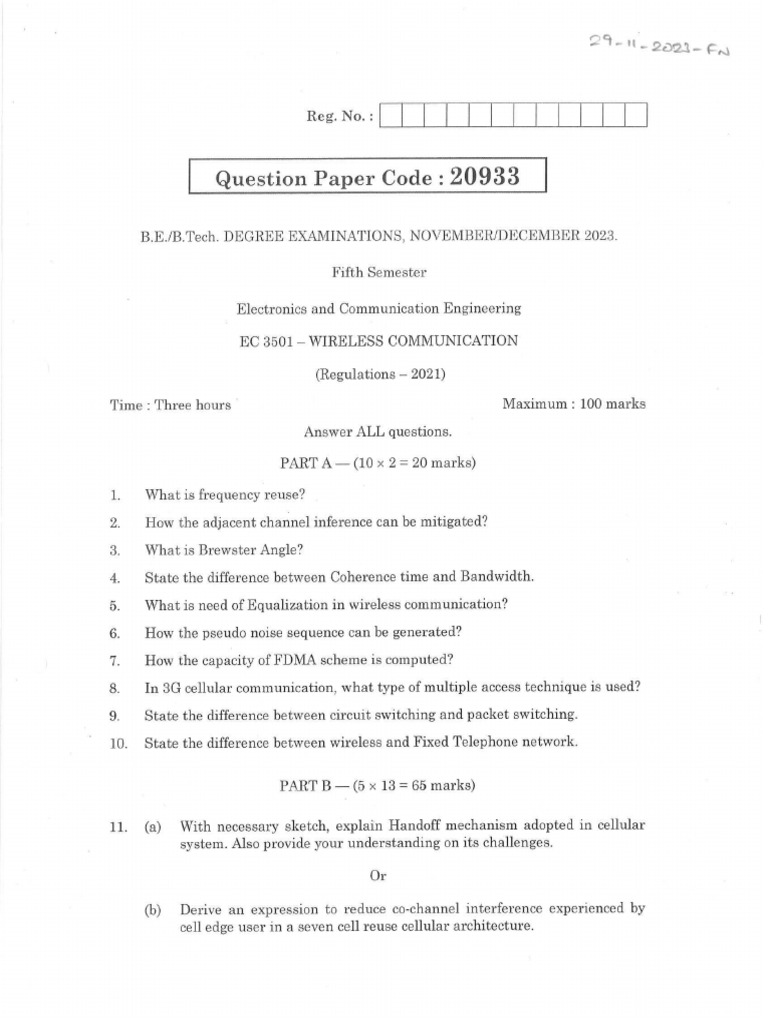 Wireless Communication University Question Papers | PDF | Cellular ...