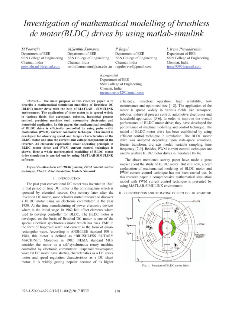 Investigation of Mathematical Modelling of Brushless DC motorBLDC ...