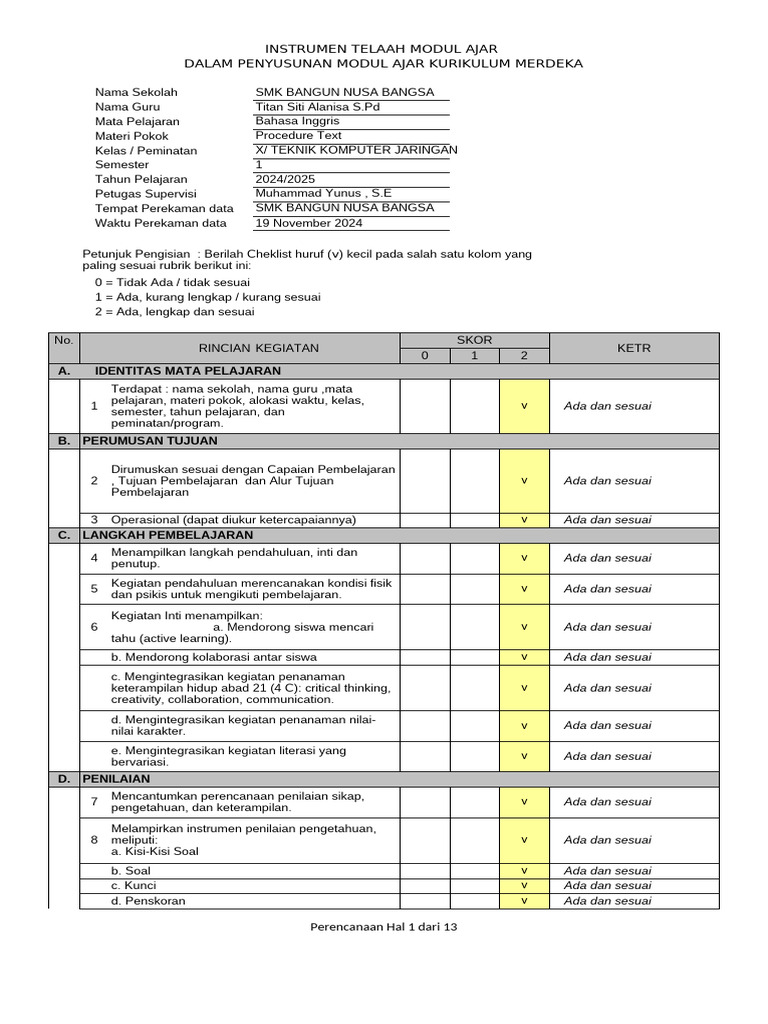 Format Supervisi Akademik THN 20242025 TITAN | PDF
