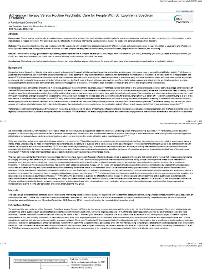 Adherence Therapy Versus Routine Psychiatric Care For People With ...