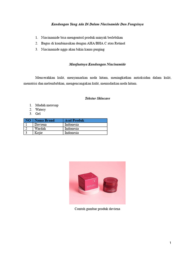 Manfaat dan Fungsi Niacinamide dalam Skincare | PDF