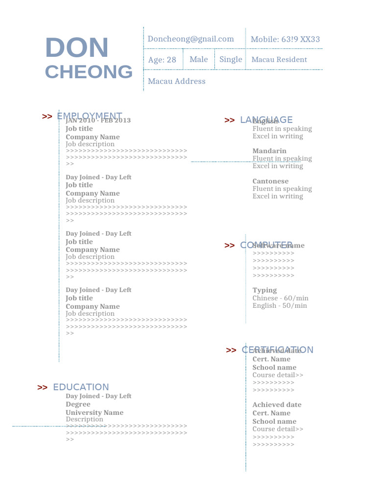 Mandarin CV Template Example | PDF | East Asia | Language Families