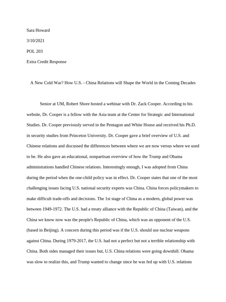 POL 203 US - China Relations Extra Credit | PDF | China | World Politics