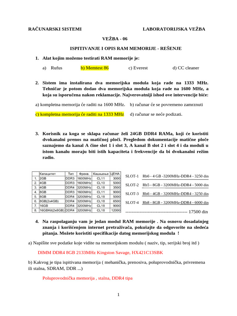 06 - Memorije - RAM - Resenje | PDF