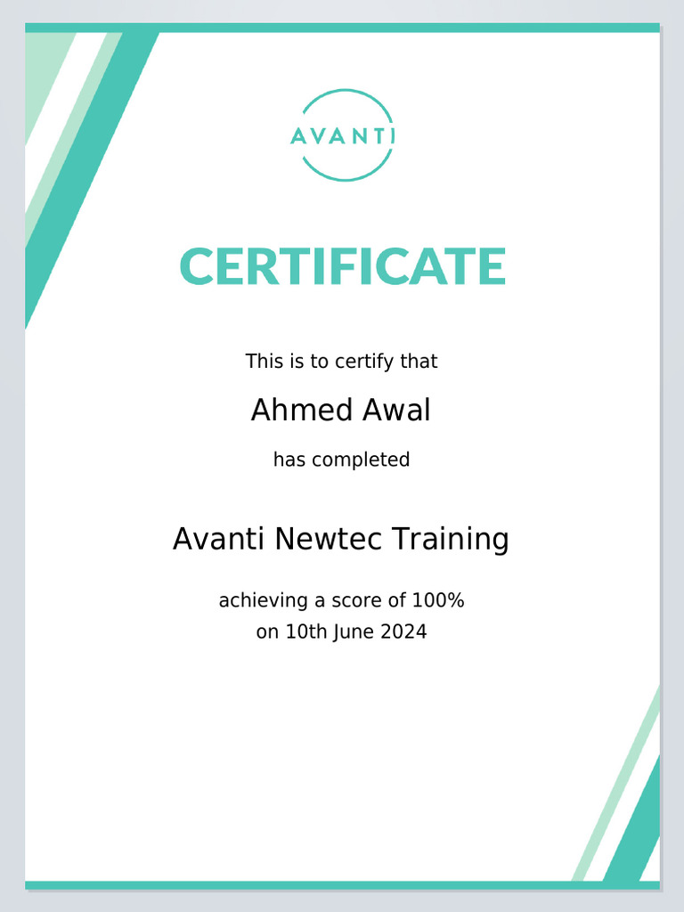 Print Cert Name Singleahmed Awal Avanti Newtec Training | PDF