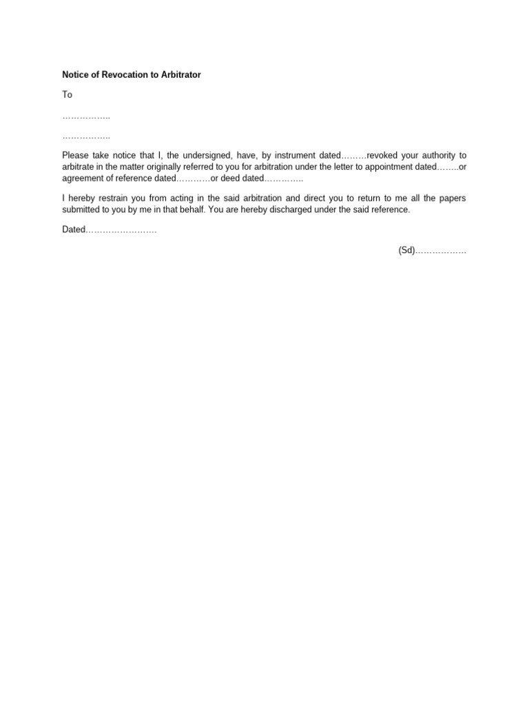 Arbitration Authority Revocation Notice | PDF