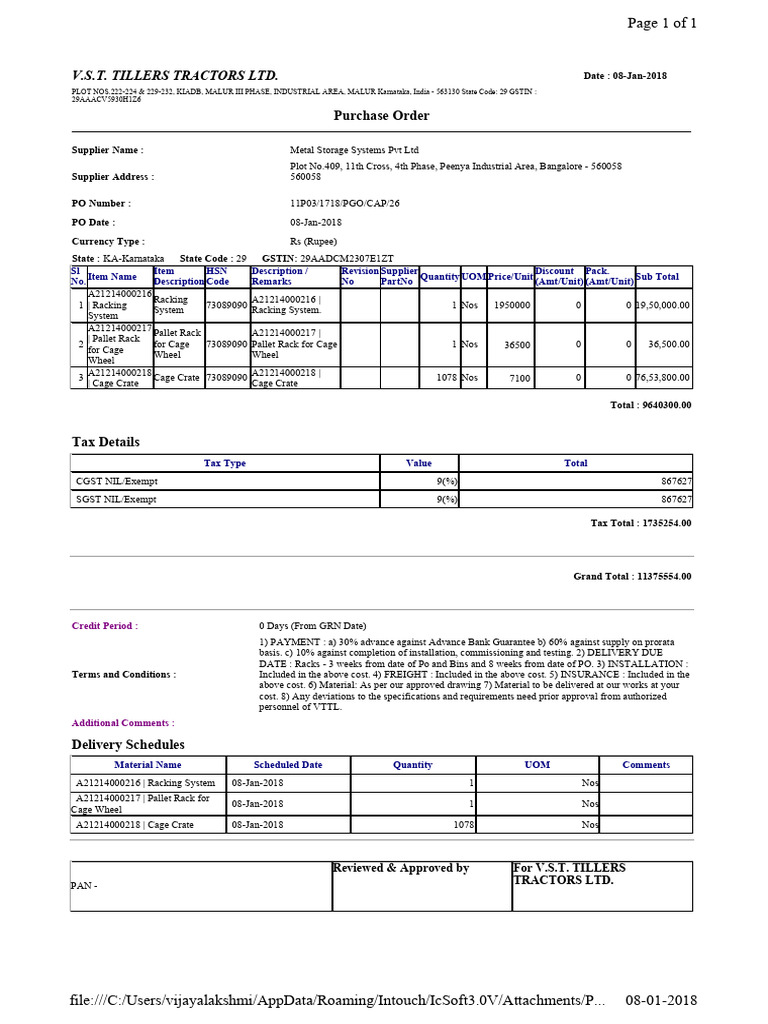 Metal Storage Po - Vst-Malur | PDF | Pallet | Economies