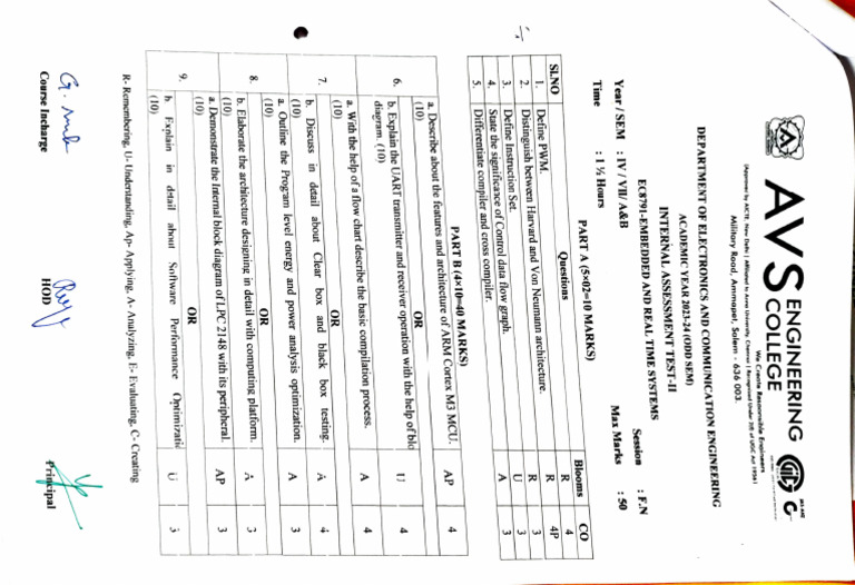 ERTS - Internal Question Paper | PDF | Computing