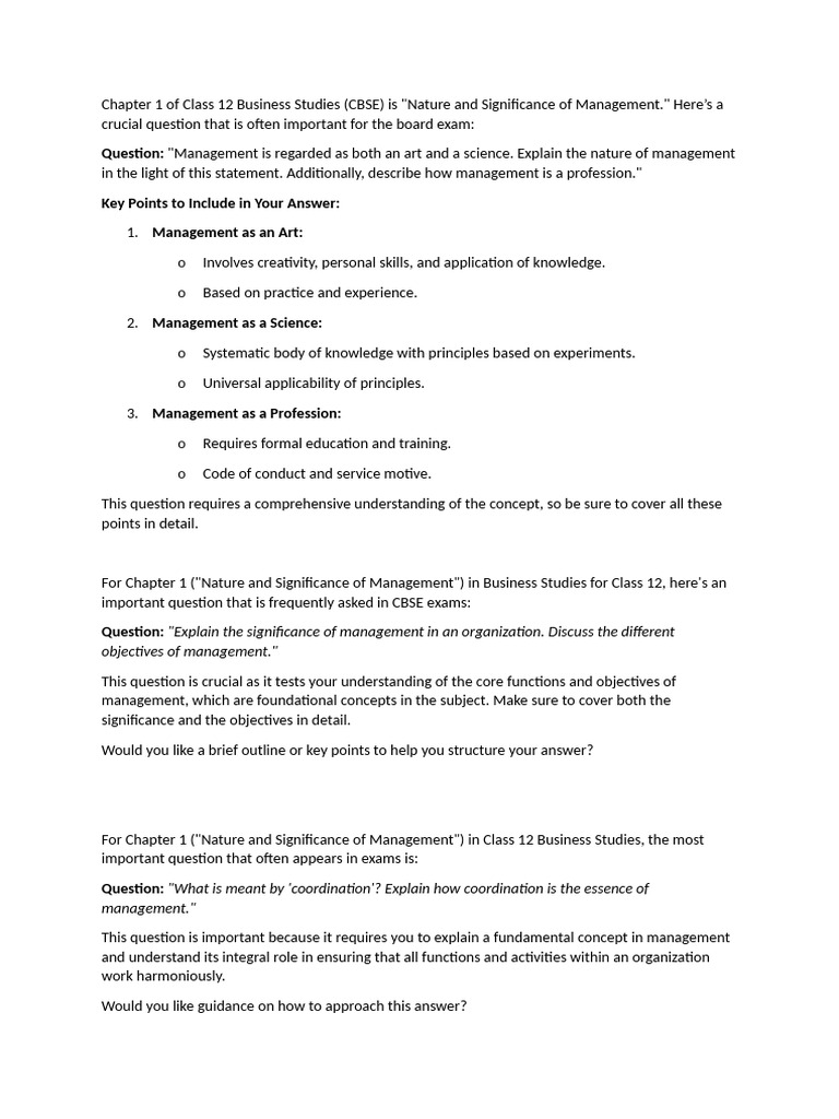 Business Studies Chapter 1 | PDF | Question | Science