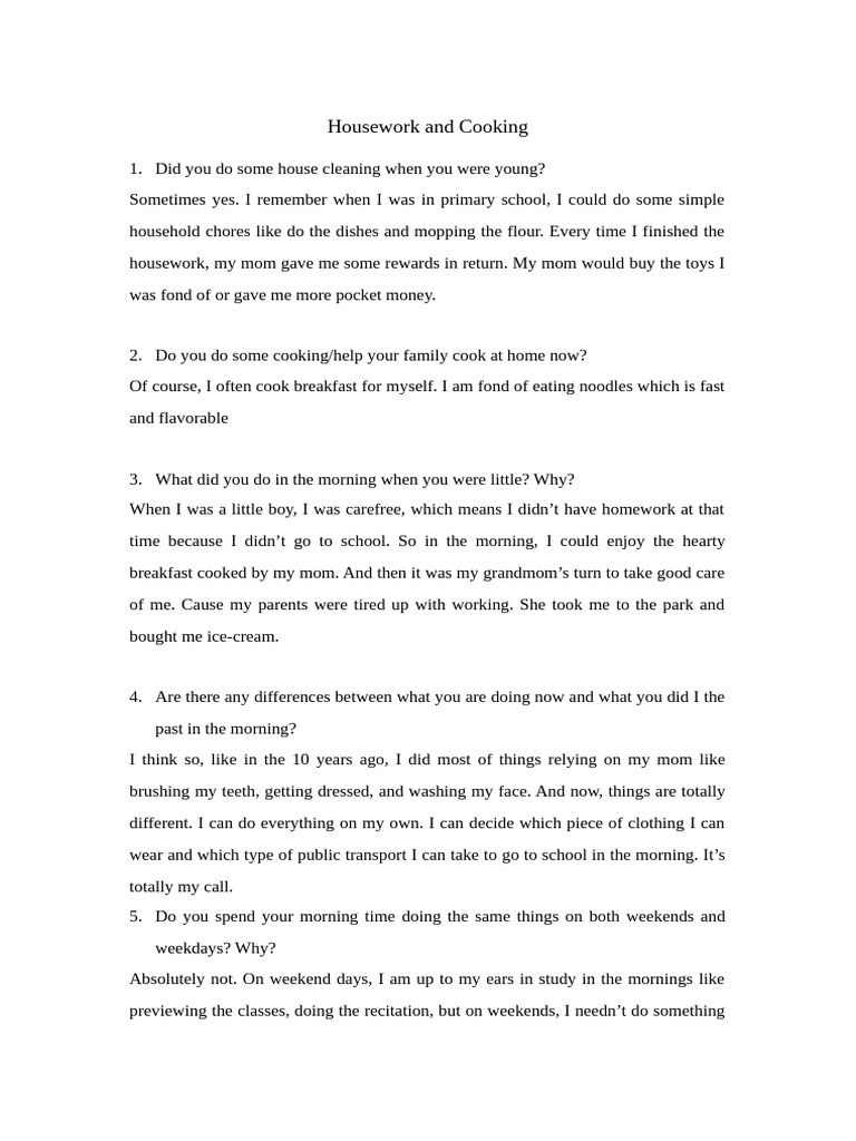 Housework and Cooking | PDF