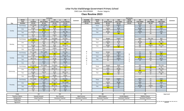Nur Hossain Class Routine 2023 | PDF
