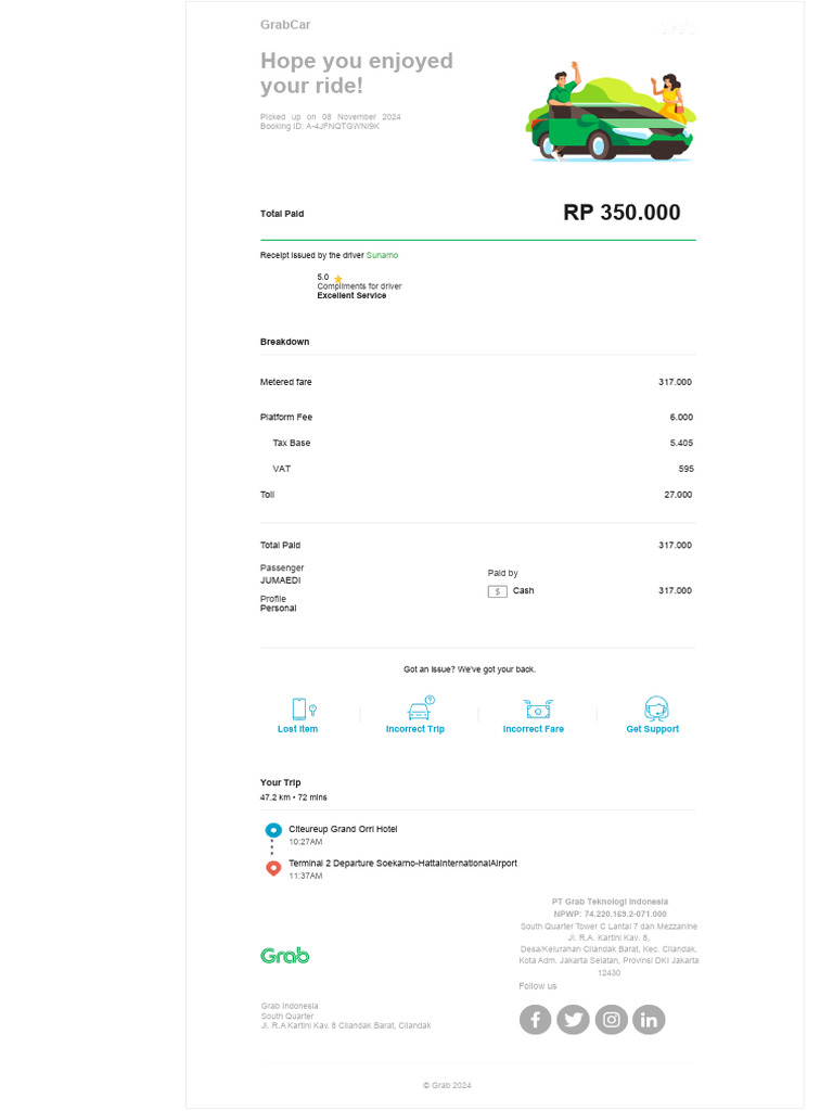 GrabCar Ride Receipt Summary | PDF