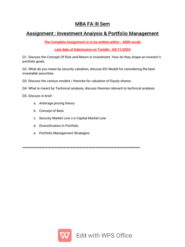 MBA FA III Sem IAPM Assignment | PDF | Business