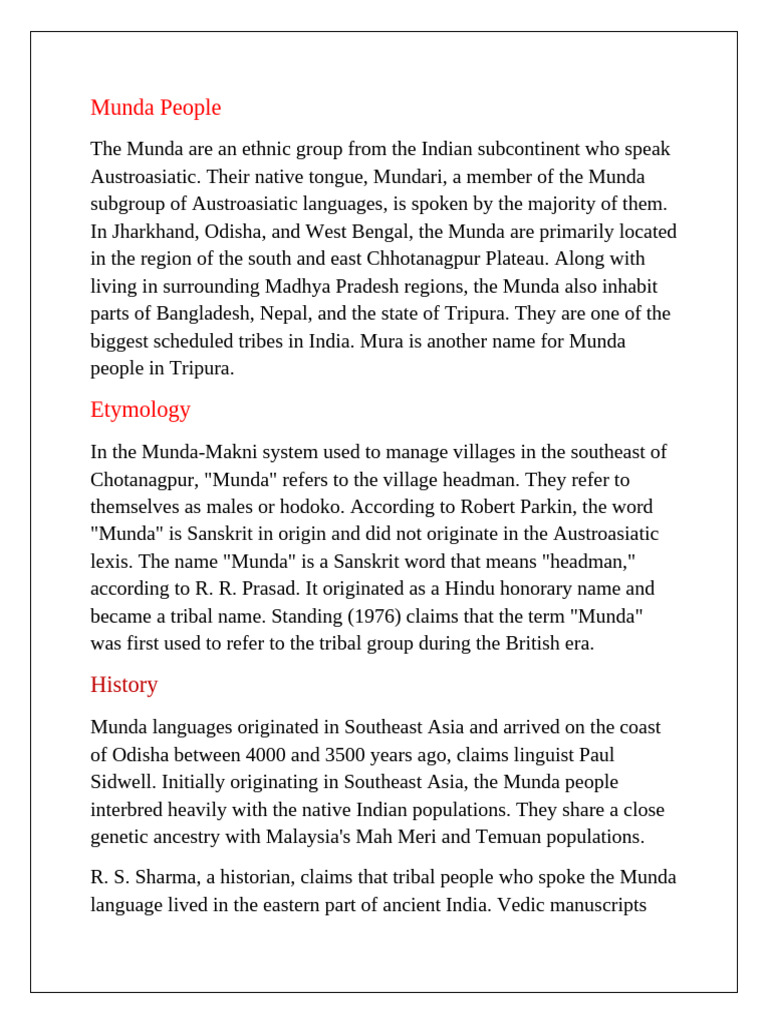 Munda People | PDF | South Asia | Social Groups Of India