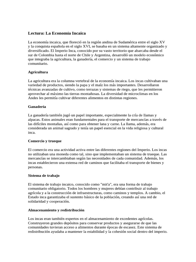 Economía Incaica: Agricultura y Comercio | PDF | Imperio Inca | Agricultura