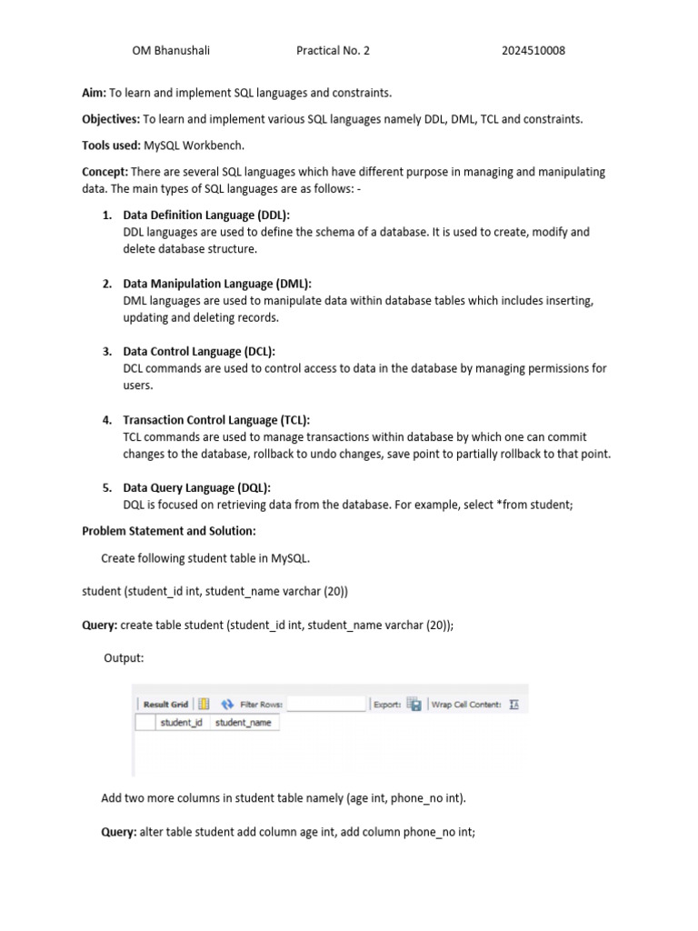 Ombhanushali 2024510008 | PDF | Sql | Data Management Software