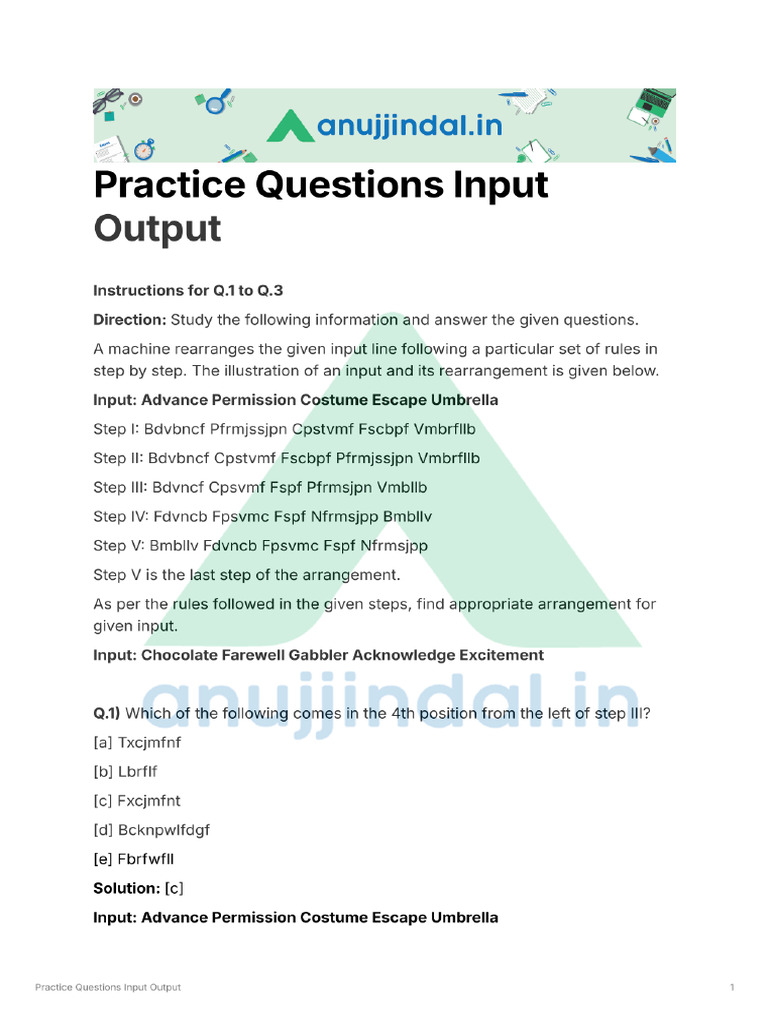 Practice Questions Input Output Lyst8470 | PDF