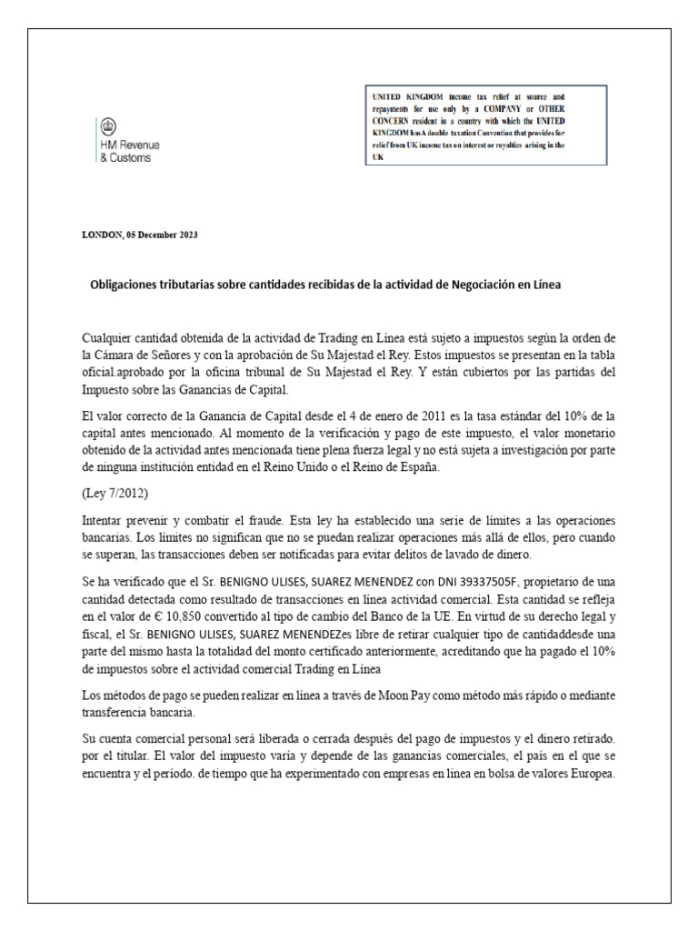 Mr. Suarez Menendez Esp | PDF | Impuestos | Bancos