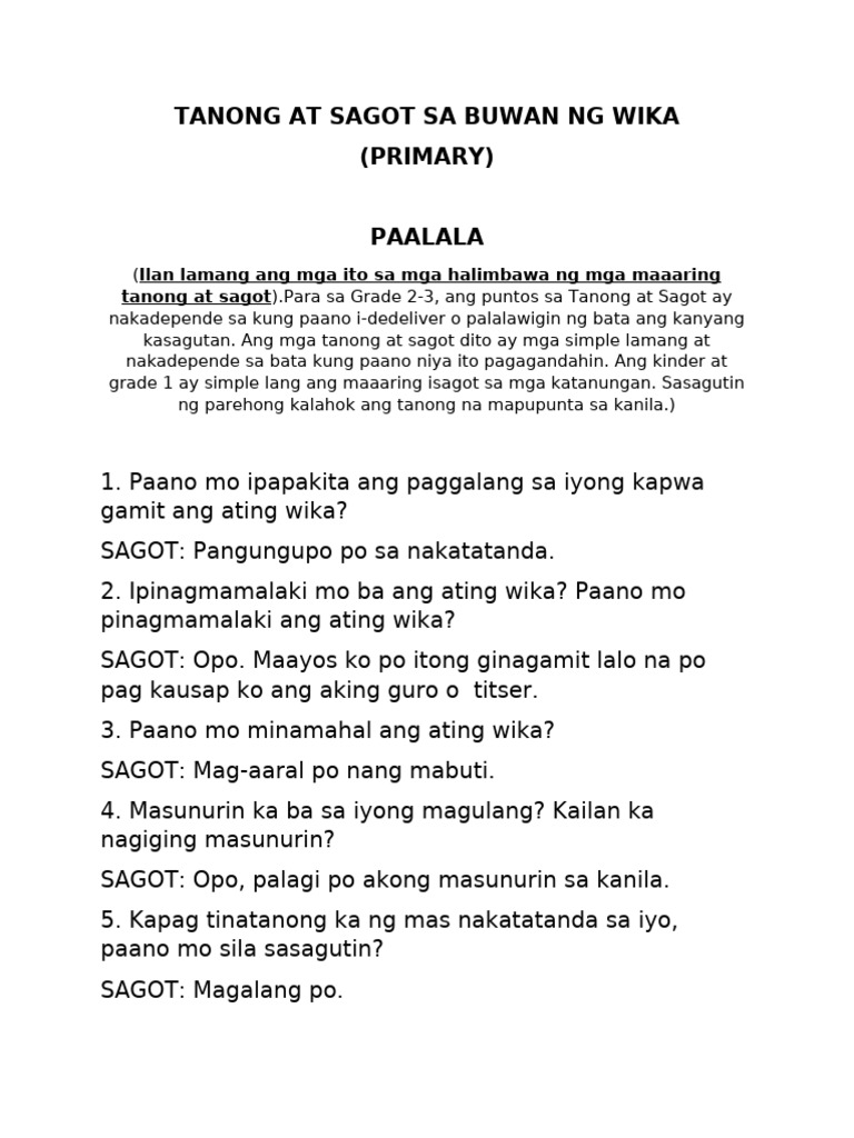 Tanong at Sagot Buwan NG Wika 2024 | PDF
