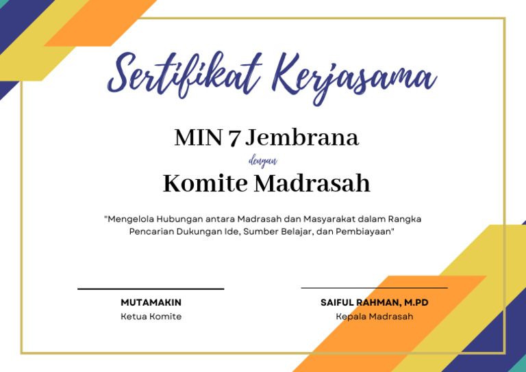 Sertifikat Kerjasama Madrasah 2023 | PDF | Karier & Perkembangan | Ilmu ...